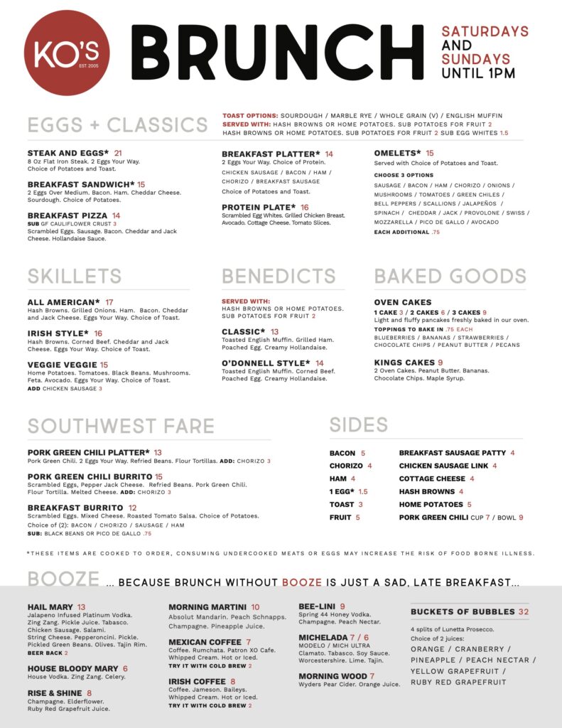 Brunch Menu | K O'Donnell's Sports Bar & Grill in Scottsdale